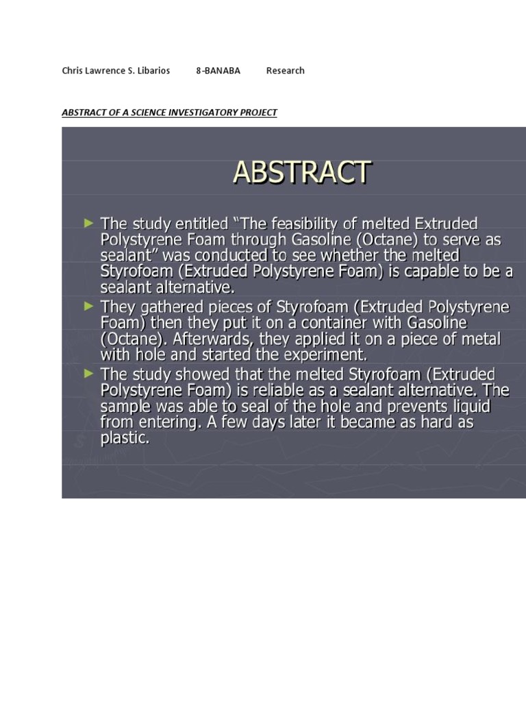 Abstract of A Science Investigatory Project | PDF | Social Science