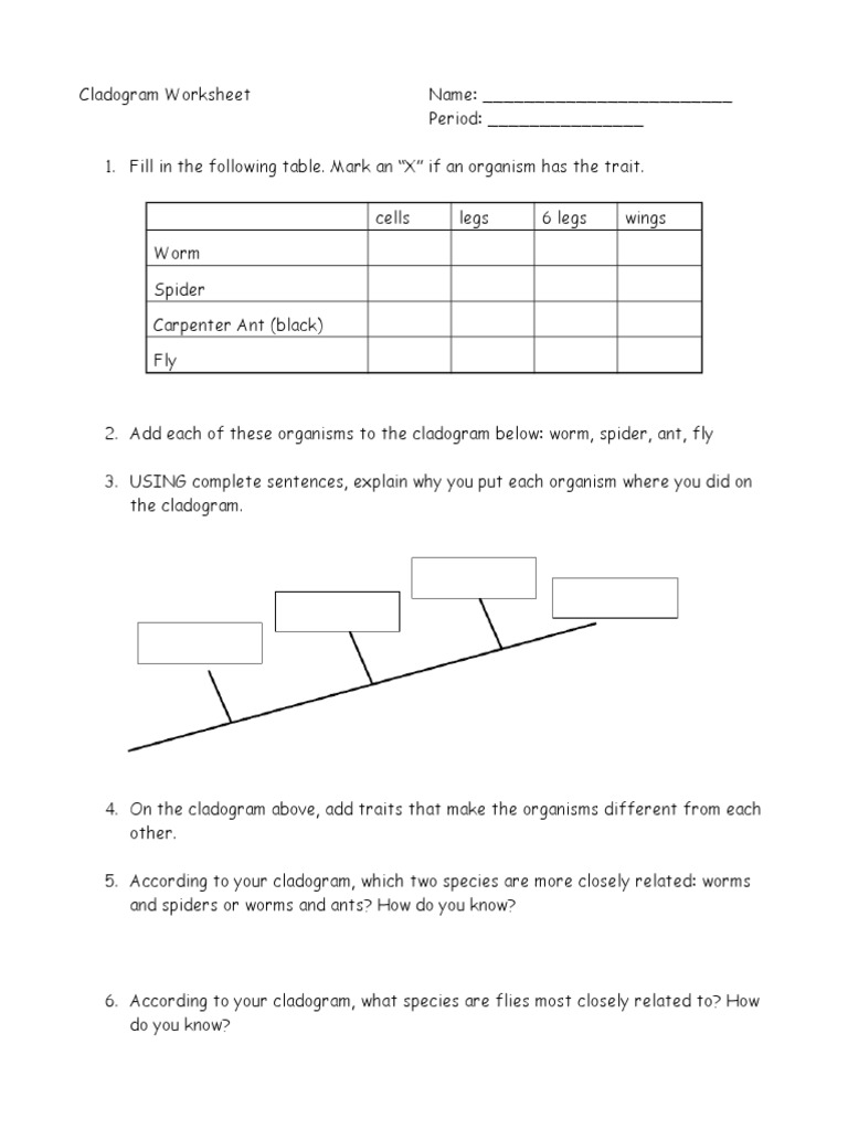 Cladogram Analysis and Worksheet | PDF | Science & Mathematics