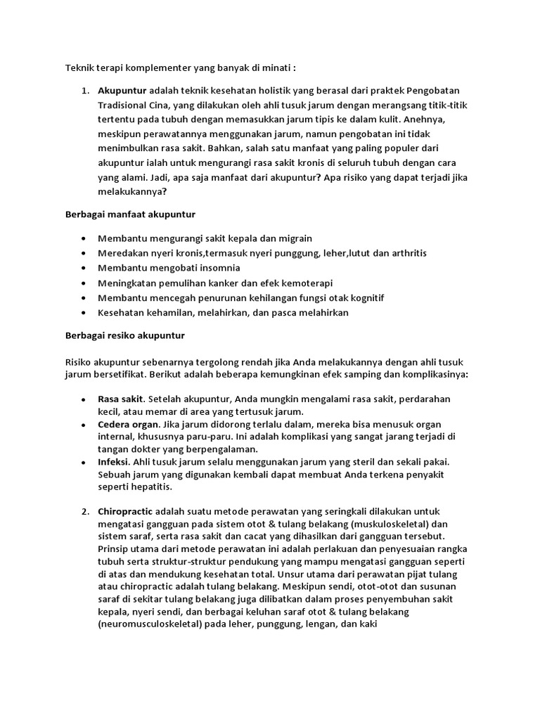 Teknik Terapi Komplementer Yang Banyak Di Minati | PDF | Pengembangan Diri | Kesehatan Holistik