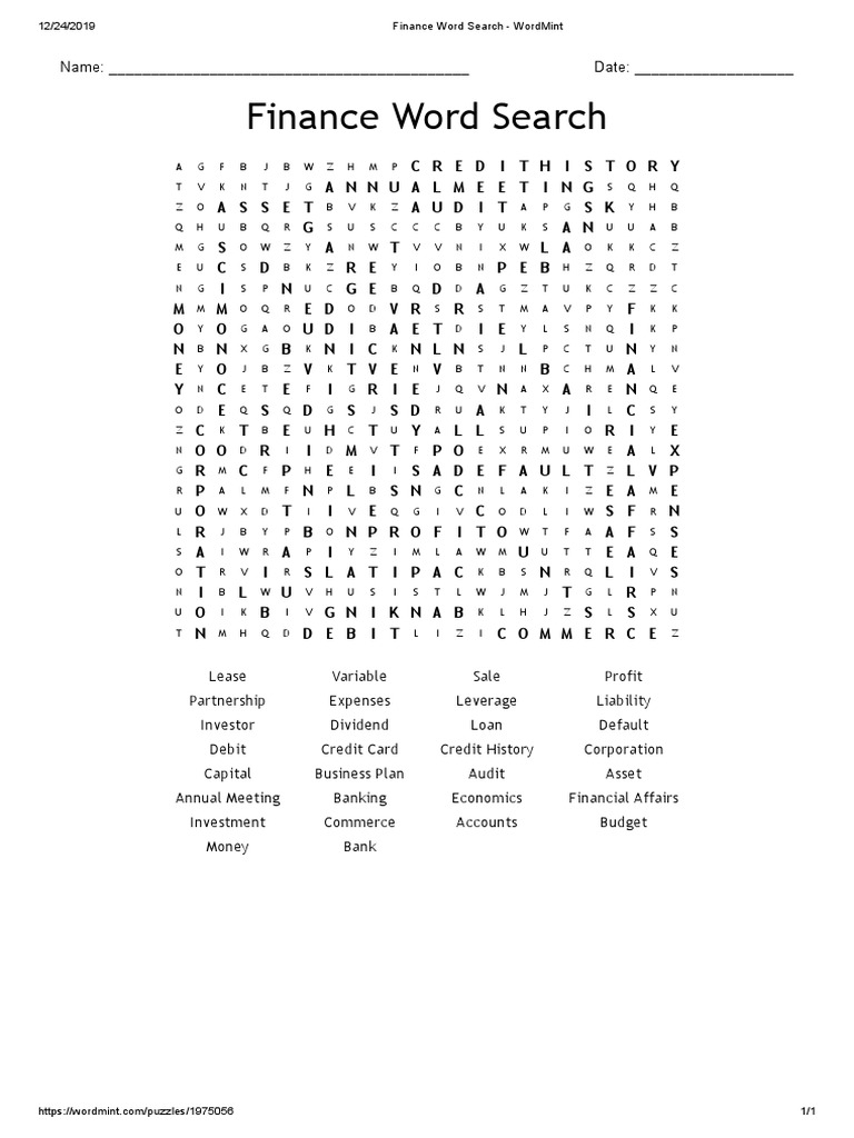 Finance Word Search Puzzle Answers | PDF | Debits And Credits | Business
