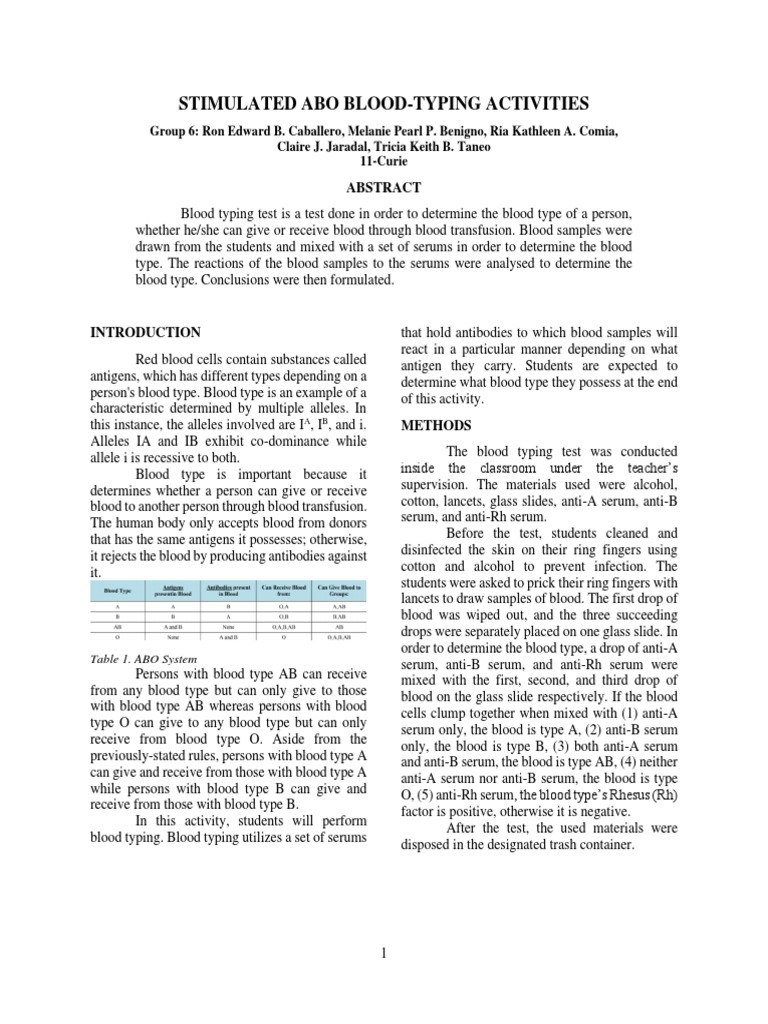 LAB REPORT Two Columns PDF | PDF | Blood Type | Tissue (Biology)