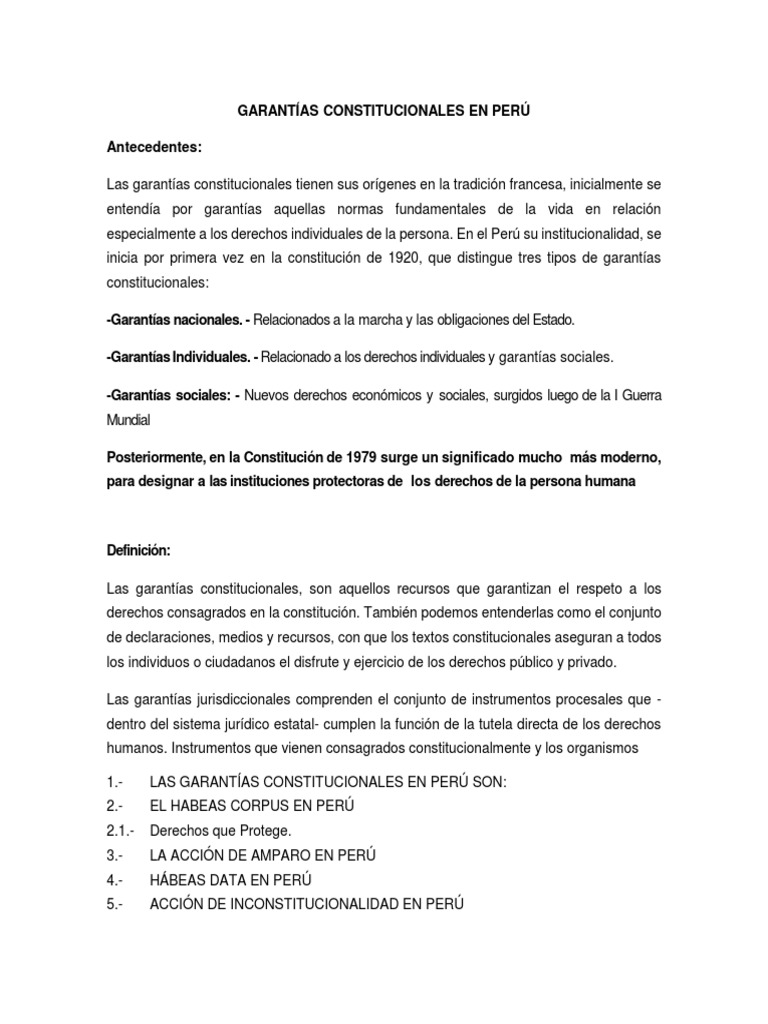 Garantías Constitucionales En Perú Pdf Derecho Constitucional