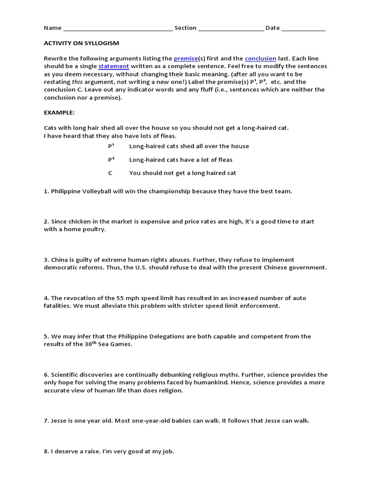 Syllogism-Lecture Exercises | PDF