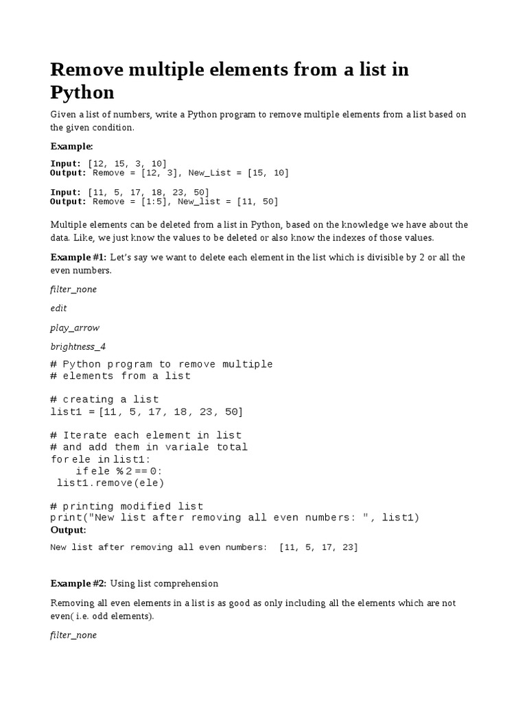 Remove Multiple Elements From A List In Python Pdf Python Programming Language