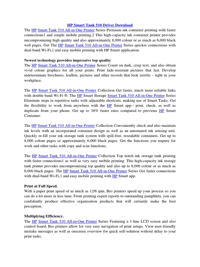 HP Smart Tank 510 Driver Download | Printer (Computing) | Desktop Computer