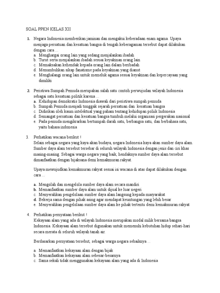 SOAL PAS PPKN KELAS XII 2019-2020 (RICI R) | PDF
