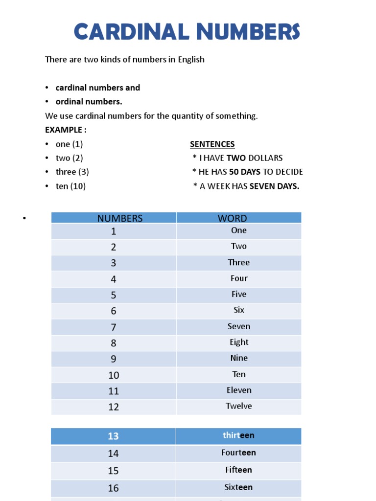 Understanding Cardinal Numbers in English | PDF