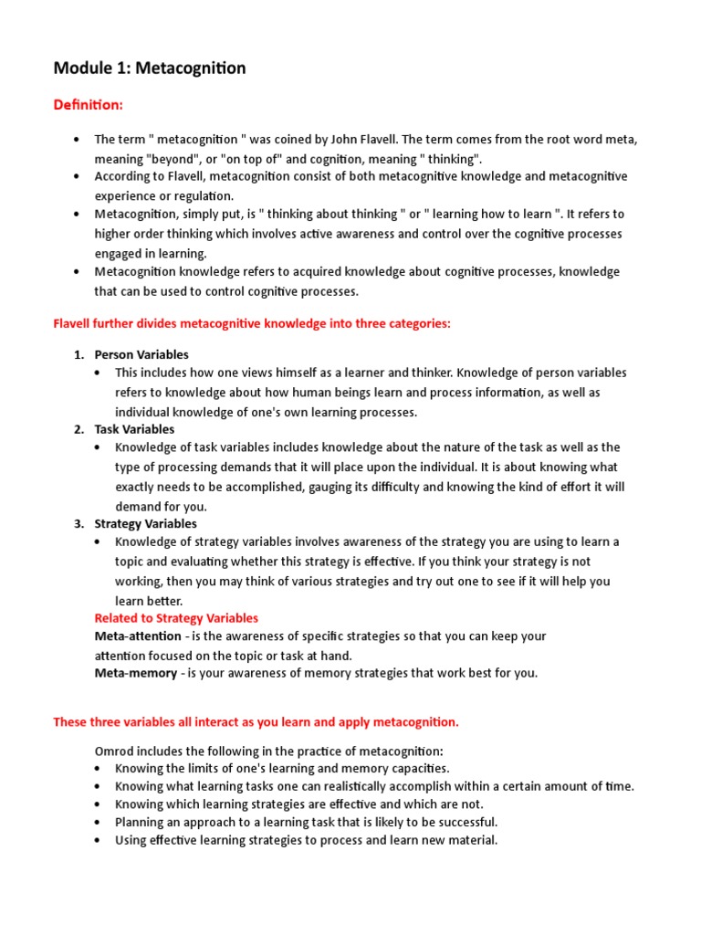 Module 1 Metac | PDF | Metacognition | Id