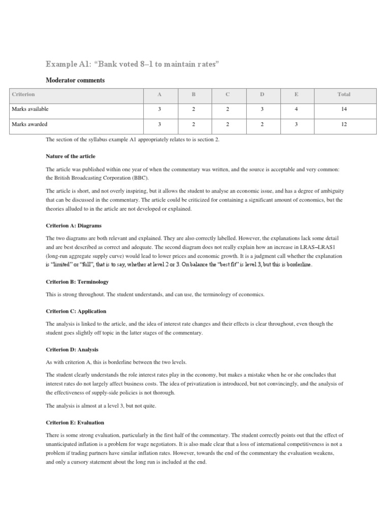 IA Moderator Comments Example A1 | PDF | Rubric (Academic) | Economics