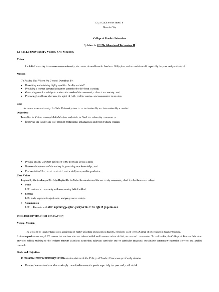OBE Syllabus (Educational Technology II) REVISED | PDF | Educational ... OBE Syllabus (Educational Technology II) REVISED | PDF | Educational ...