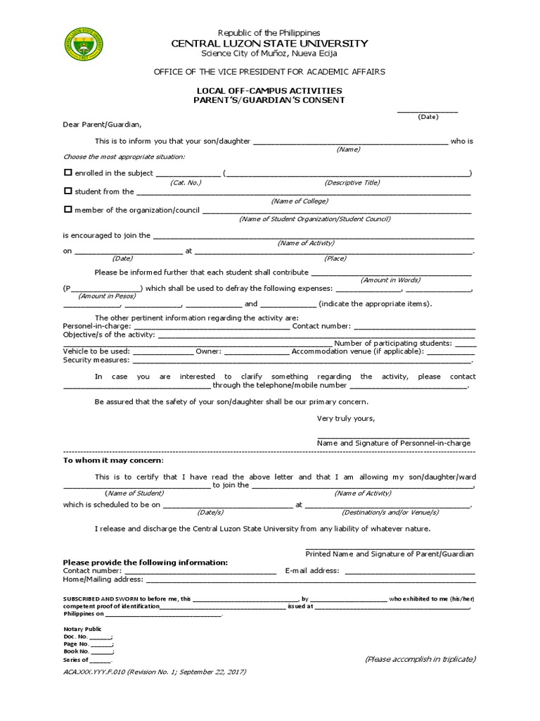 1 - Parent's - Guardian's Consent | PDF | Government | Business