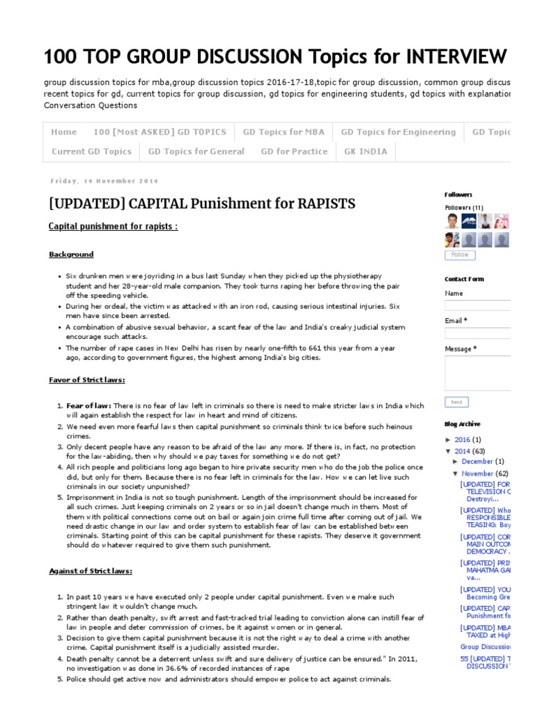 (UPDATED) CAPITAL Punishment For RAPISTS - 100 TOP GROUP DISCUSSION ...