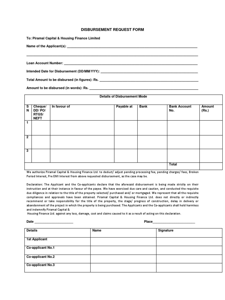 DISBURSEMENT REQUEST FORM - V4.1revised | PDF | Cheque | Loans