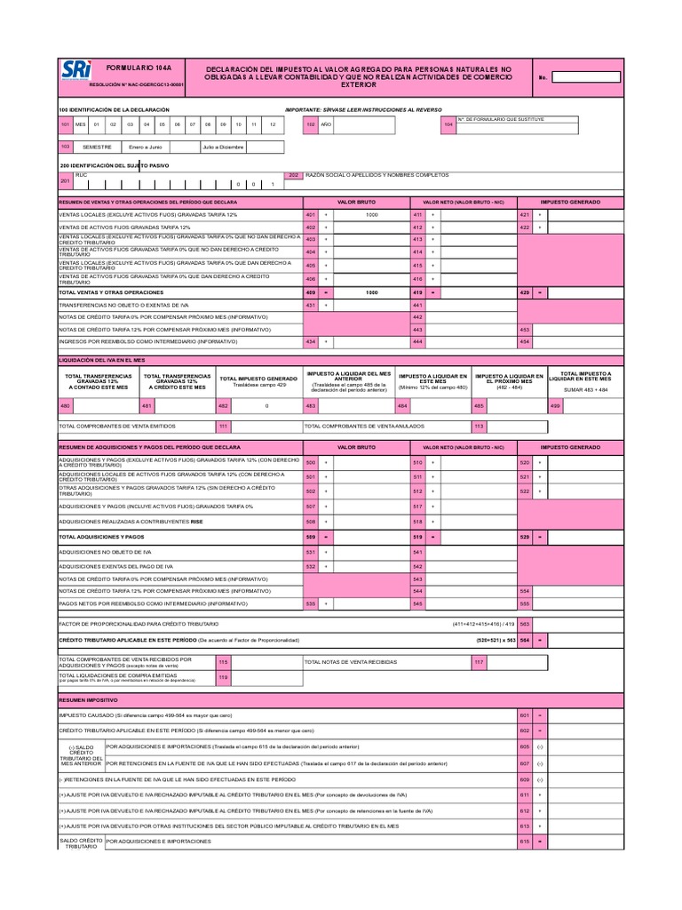Formulario 104 | PDF | Impuesto al valor agregado | Crédito