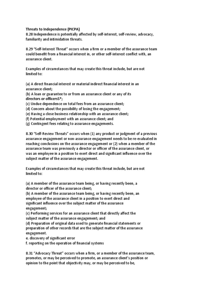 Threats To Independence | PDF | Audit | Profession