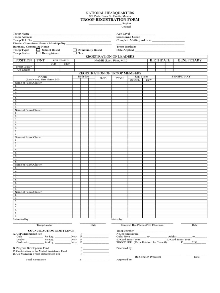 Troop Registration Form for Scouts | PDF | Business