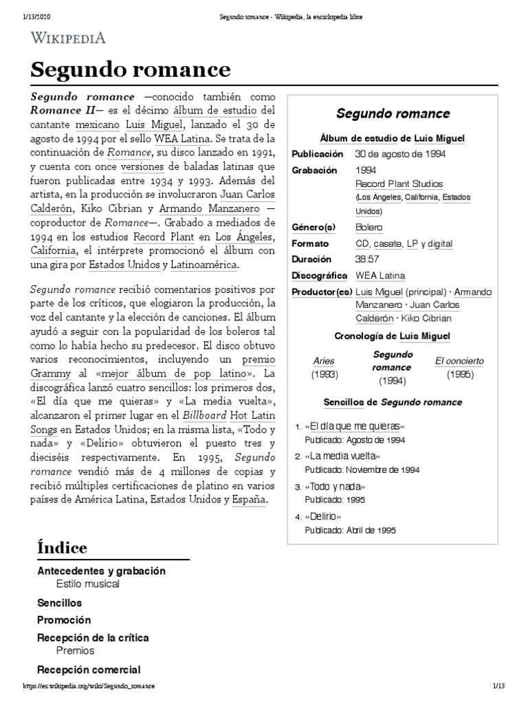 Segundo Romance - Wikipedia, La Enciclopedia Libre | PDF | Música ...