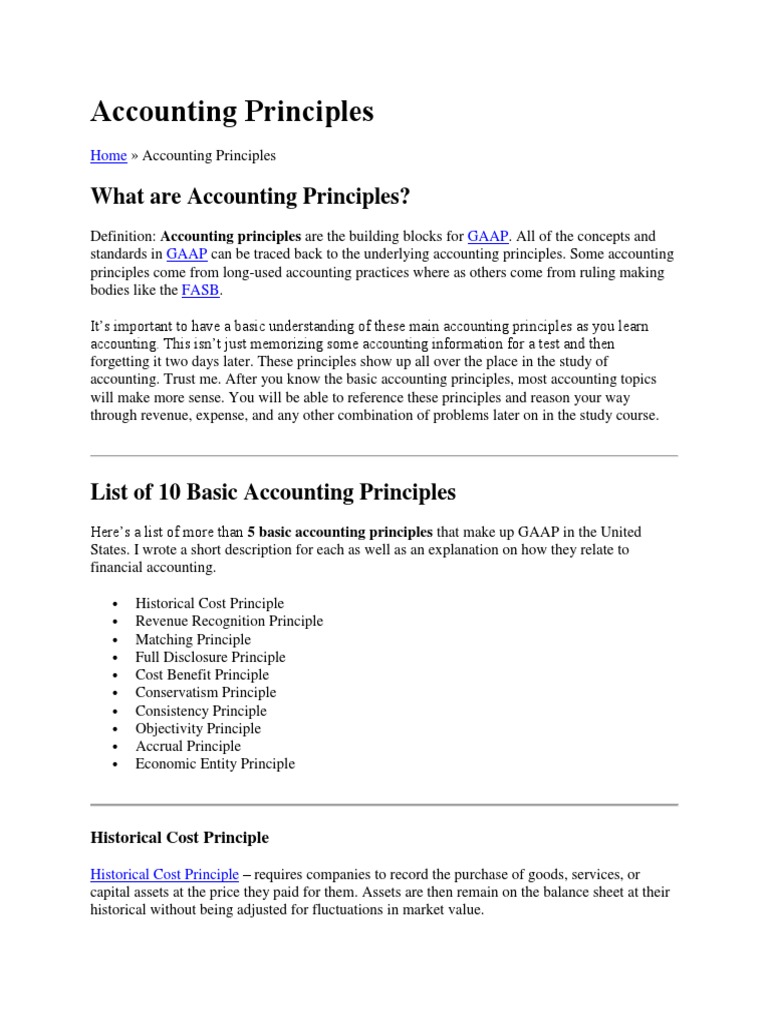 Overview of Basic Accounting Principles | PDF | Debits And Credits ...