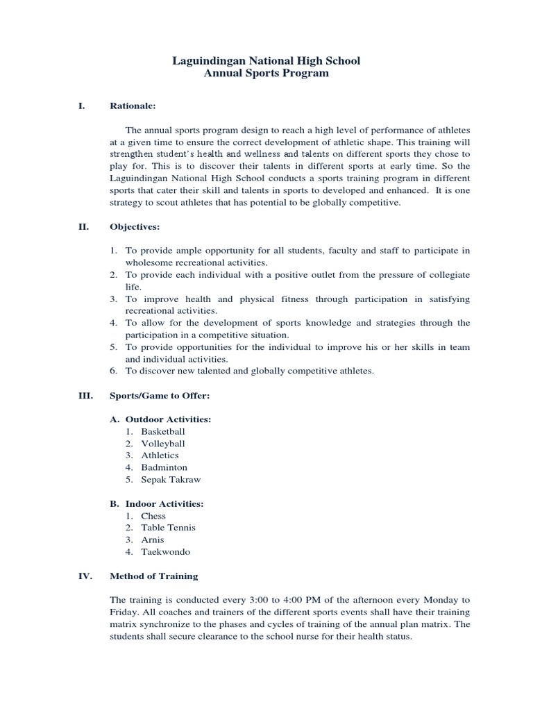 Annual Sports Program Proposal | PDF | Sports | Recreation