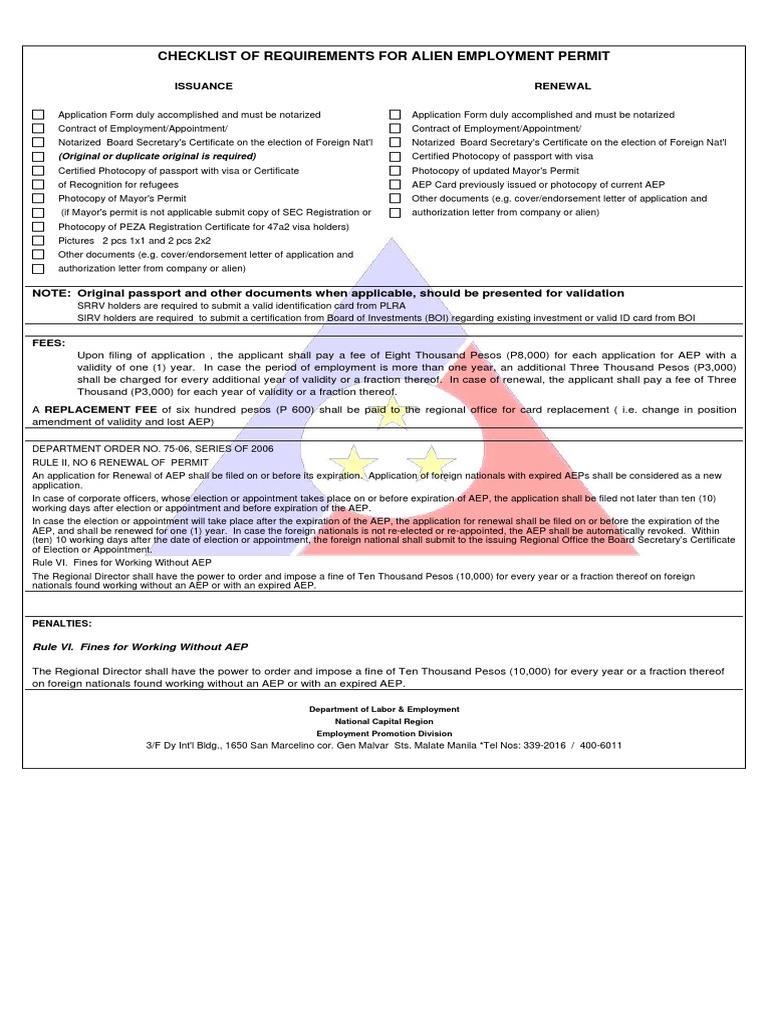Dole Alien Employment Permit Checklist | PDF | Identity Document ...