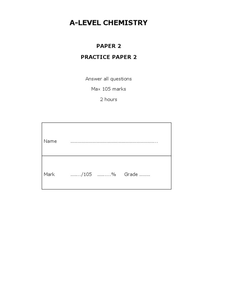 A-Level Chemistry Practice Paper 2 | PDF | Polymerization | Chemical ...
