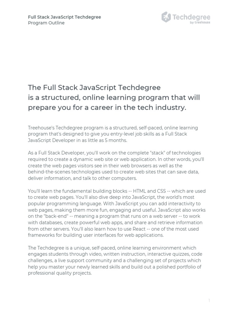 Full Stack Javascript Techdegree - Program Outline PDF | PDF | Web Application | World Wide Web