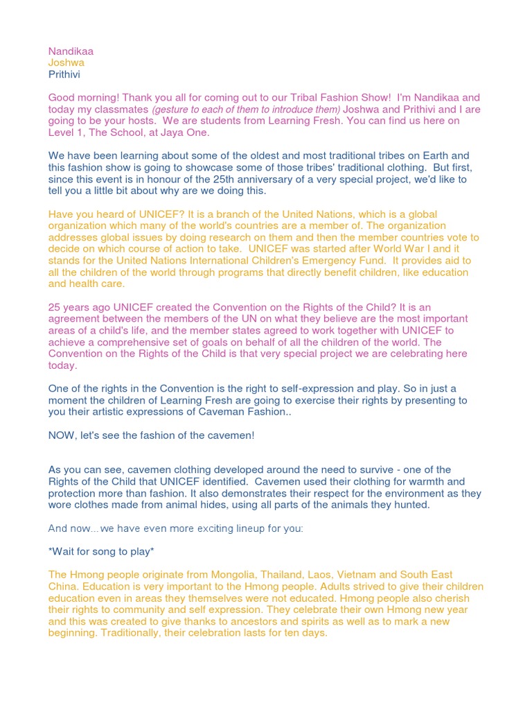 Fashion Show Script - Rev2 | PDF | Unicef | Hawaii