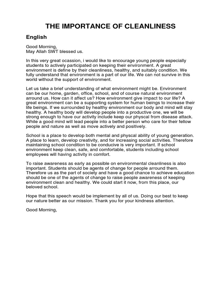 Importance of Cleanliness for Students | PDF | Natural Environment | Mind