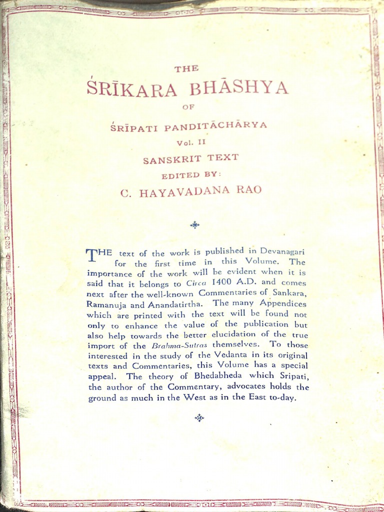 The Srikara Bhashya of Sripati Panditacharya Vol. II - C. Hayavadana ...