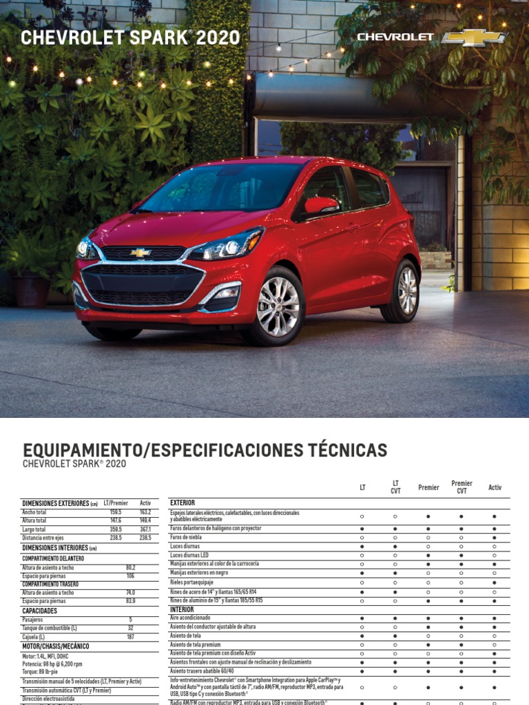 2020 Spark Hoja Especificaciones | PDF | Vehículo de motor | Vehículos