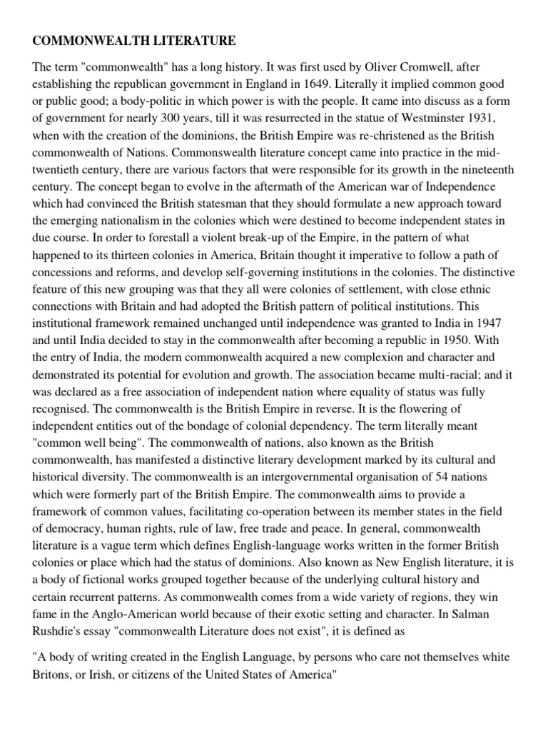 Commonwealth Literature | PDF | Commonwealth Of Nations | United Kingdom