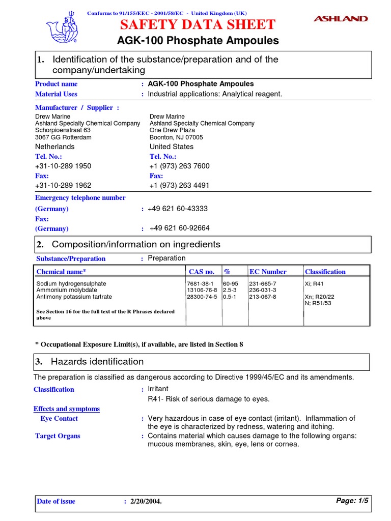 AGK-100 Phosphate Ampoules | PDF | Magnesium | Toxicity