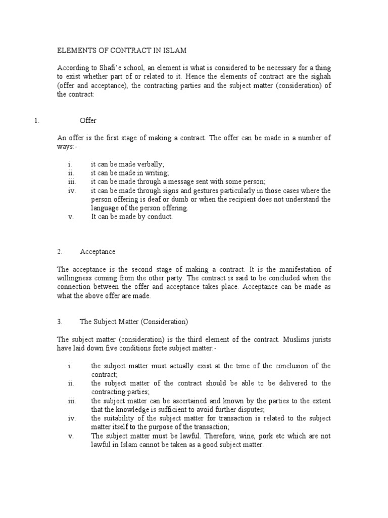 Islamic Contract Elements Guide | PDF