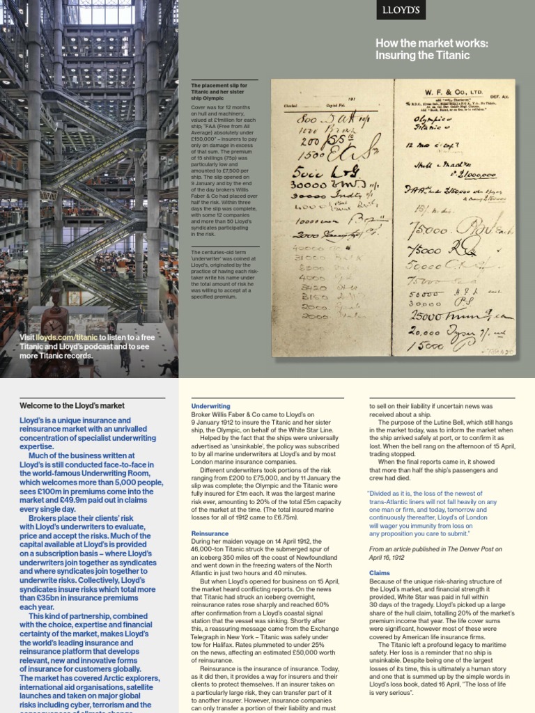 Lloyd's Titanic Insurance Story | PDF | Underwriting | Reinsurance
