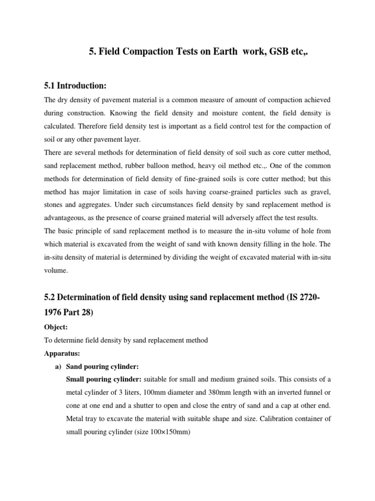 Field Compaction Tests | PDF | Density | Soil