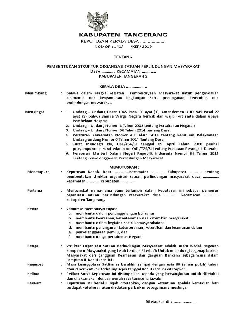 Contoh SK Linmas | PDF