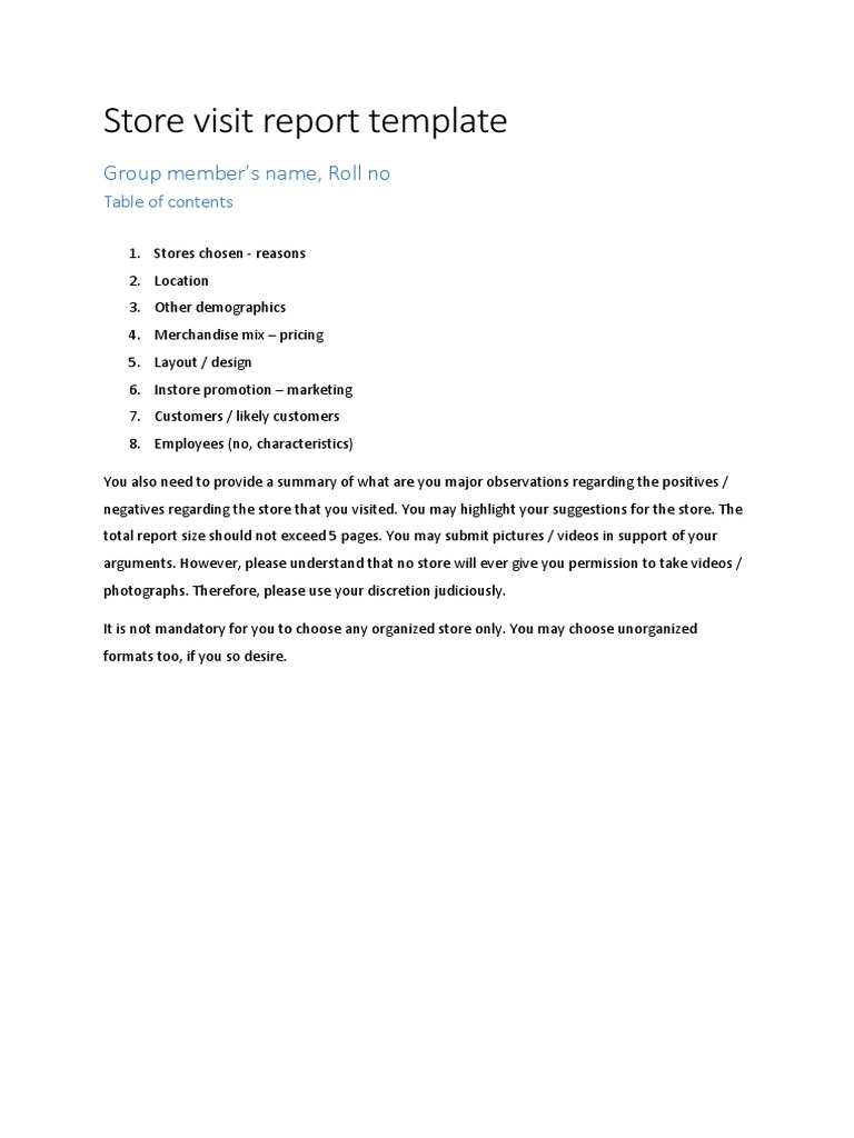 Store Visit Report Template | PDF