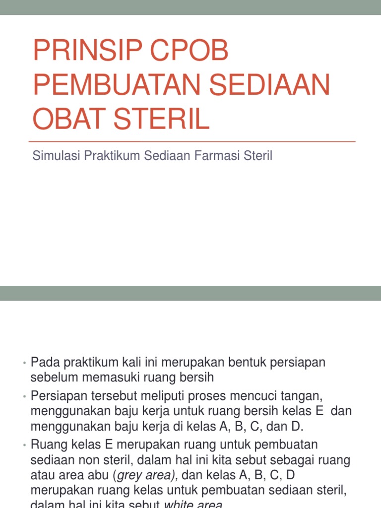 Prinsip CPOB Pembuatan Sediaan Obat Steril | PDF