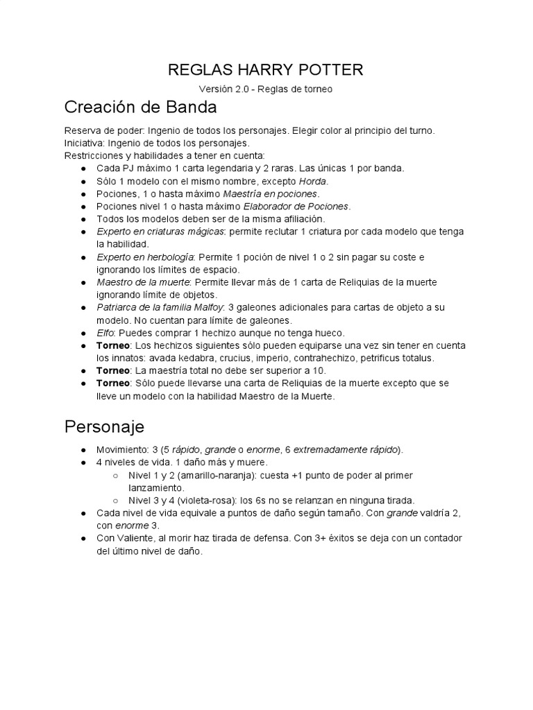 Reglas Harry Potter 2.0 | PDF | Harry Potter | Magia (Paranormal)