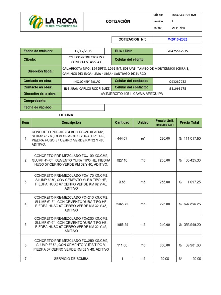 Cotizacion La Roca - 2352 C & J Constructores (He) PDF | PDF | Business | Naturaleza