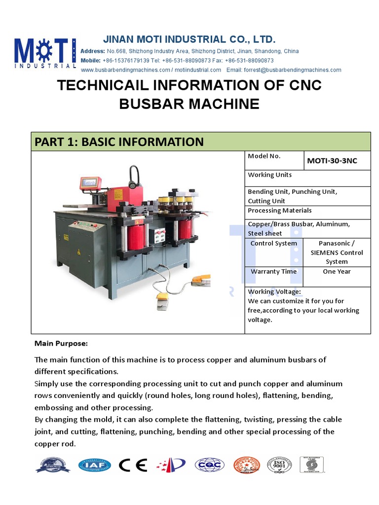 Technical Specifications of MOTI-30-3NC Busbar Machine | PDF ...