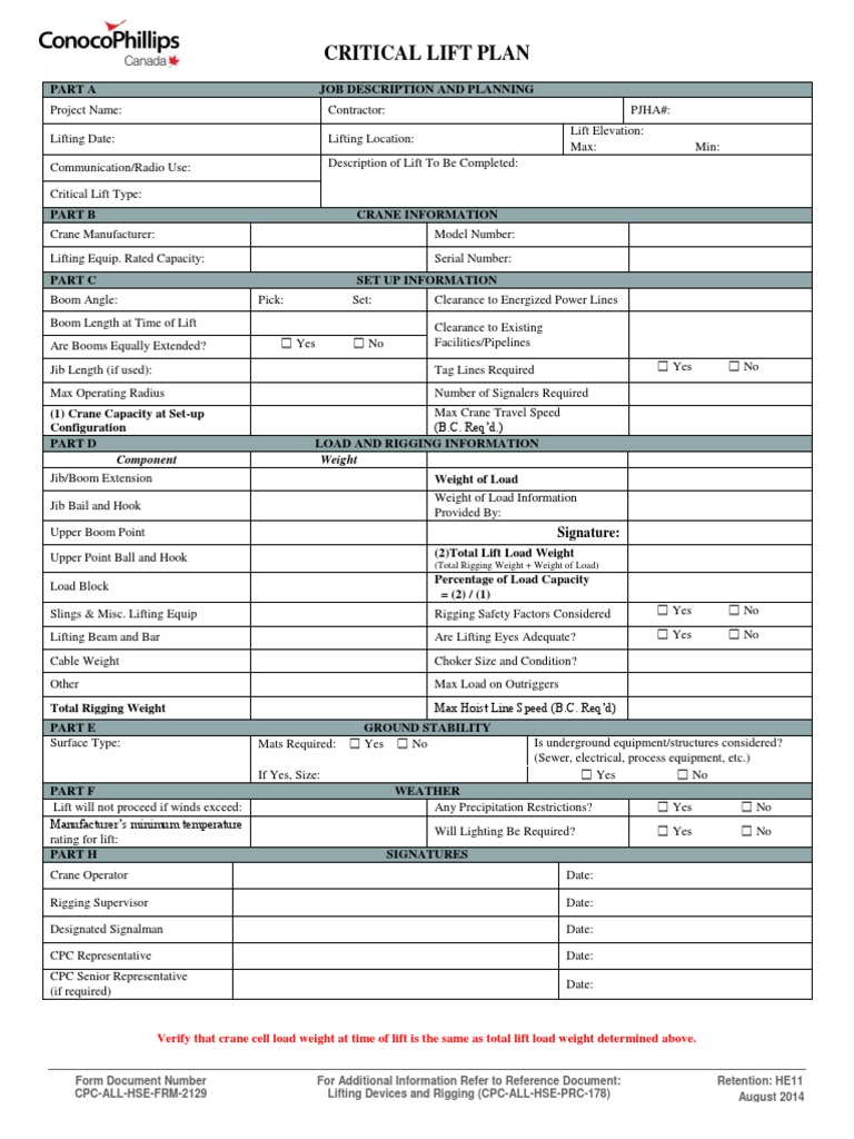 Critical Lift Plan Form | PDF | Crane (Machine) | Elevator