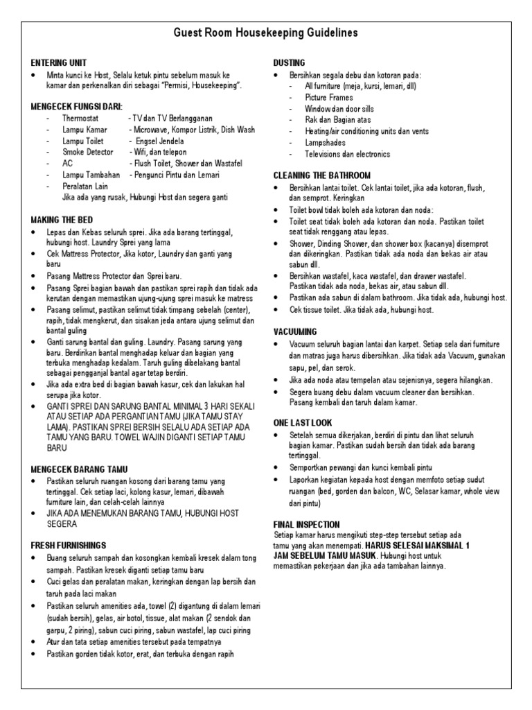 SOP Housekeeping | PDF