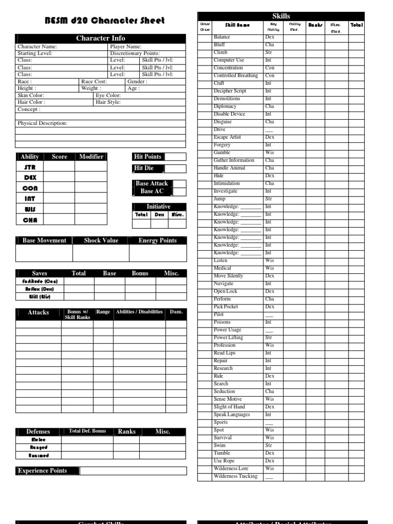 [BESM 4] Expanded Character Sheet Dyskami Publishing, 60% OFF