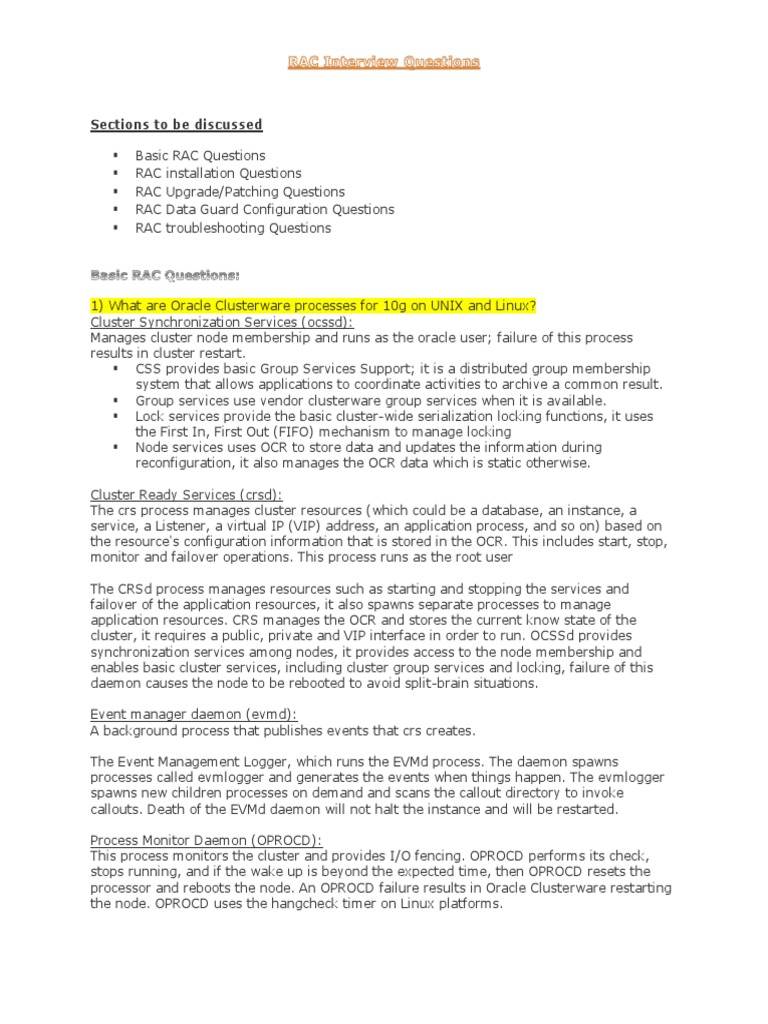 RAC Interview Questions | PDF | Computer Cluster | Concurrent Computing