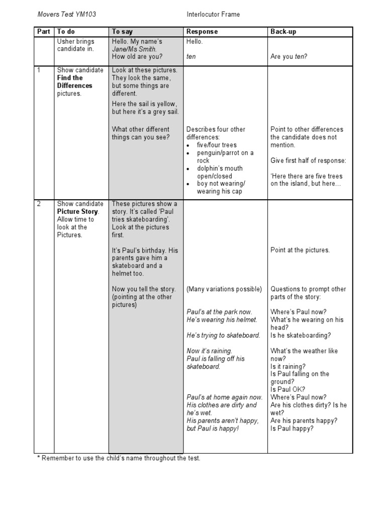 Movers Speaking Test Format Guide | PDF