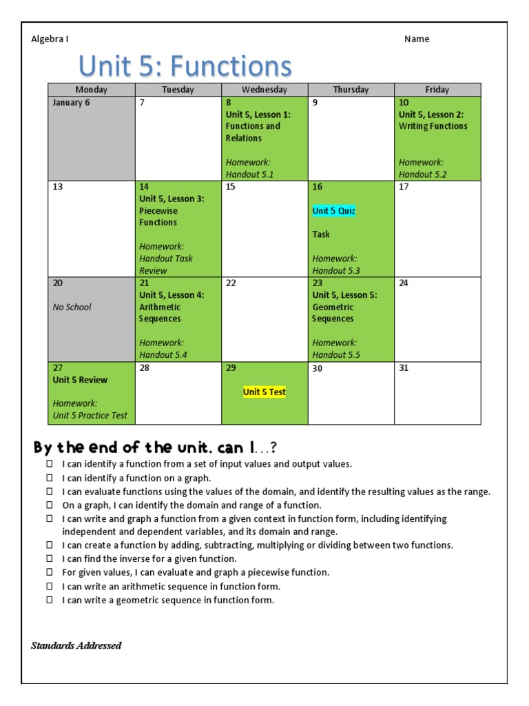 Mayer Algebra 1 Unit 5 Assignment Sheet 1 | PDF | Function (Mathematics ...