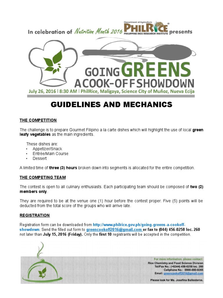Guidelines and Mechanics Going Greens A Cook Off Showdown | PDF ...
