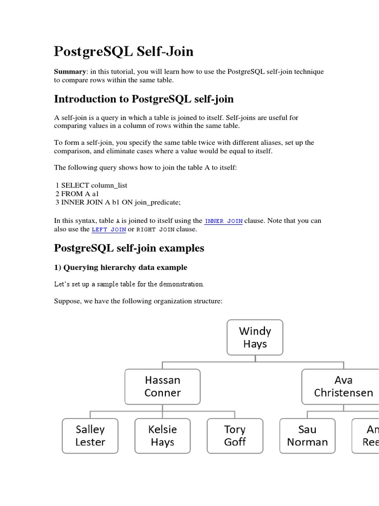 PostgreSQL Self Join | PDF | Sql | Data Model