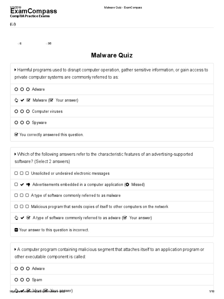 Malware Quiz Examcompass Pdf Malware Computer Virus